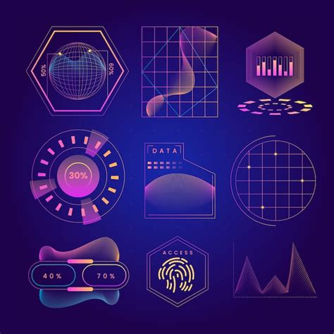 Premium Vector Retro Futuristic Data Visualization Elements Collection
