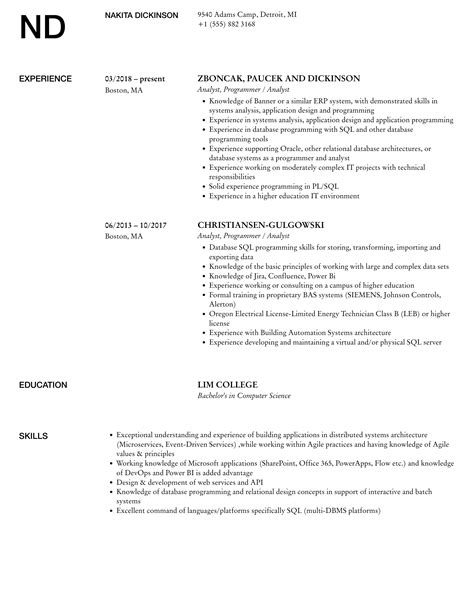 Analyst Programmer Analyst Resume Samples Velvet Jobs