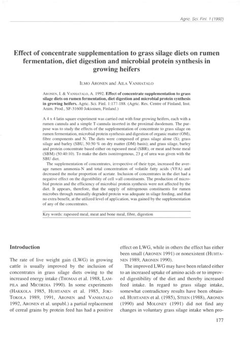 Pdf Effect Of Concentrate Supplementation To Grass Silage Diets On Rumen Fermentation Diet