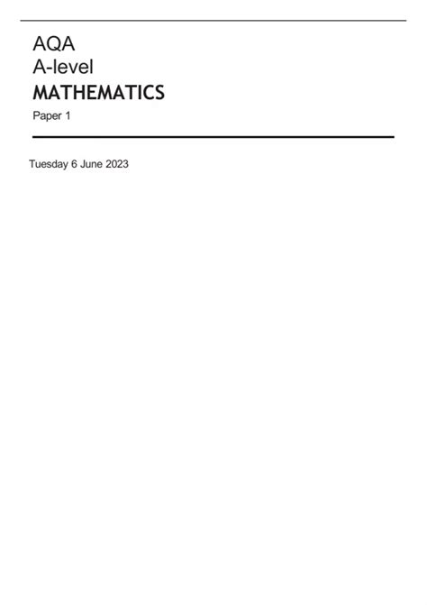 Aqa A Level Mathematics Paper 1 Tuesday 6 June 2023 Aqa Stuvia Uk