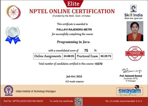 Nptel Onlinecertification Javaprogramming Learning Achievement Pallavi Metri