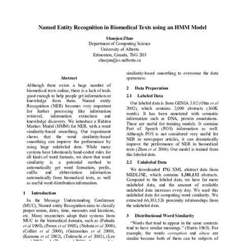 named entity recognition in biomedical texts using an hmm model acl