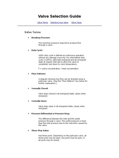 Valve Selection Guide Pdf Valve Fluid Dynamics