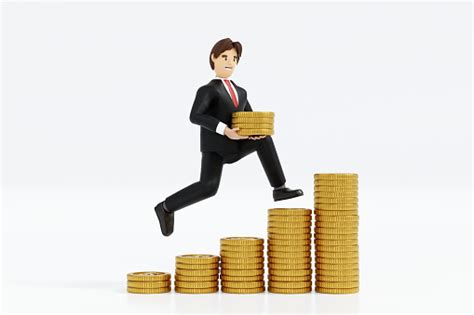 큰 동전을 들고 있는 사업가가 막대 차트 성공 비즈니스 및 금융 개념 3d 렌더링에 올라간다 3차원 형태에 대한 스톡 사진 및 기타 이미지 Istock