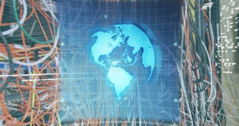 Image Of Data Processing On Screen Over Computer Wires Stock Image