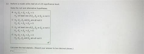 c perform a model utility test at a 0 05