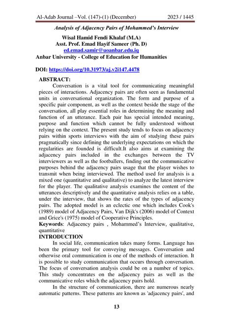 Pdf Analysis Of Adjacency Pairs Of Mohammeds Interview