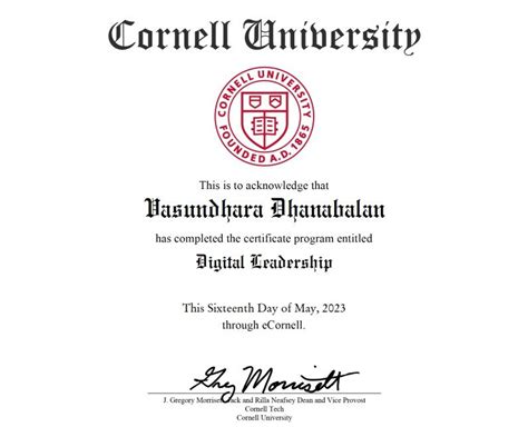Vasundhara Dhanabalan On Linkedin Digitalcertificates Digitalleadership Ecornell