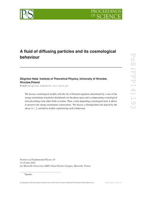 Pdf A Fluid Of Diffusing Particles And Its Cosmological Behaviour