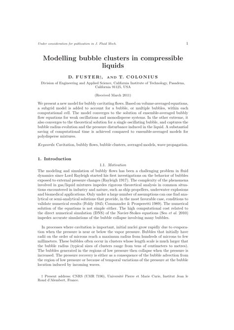 Pdf Modelling Bubble Clusters In Compressible Liquids
