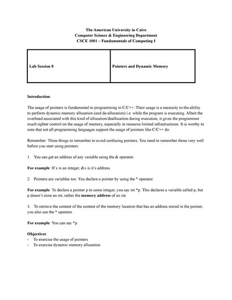 Csce1001 Lab Session 8 Lab Assignment For Practice The American
