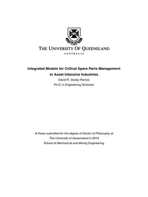 Integrated Models For Critical Spare Parts Management Pdf Thesis Doctor Of Philosophy