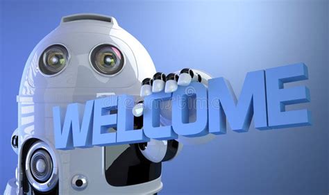 Robot Holding Welcome Sign Technology Concept Stock Illustration