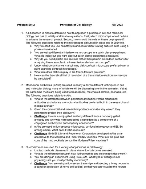 Probelm Set 2 Fall 2023 Problem Set 2 Problem Set 2 Principles Of Cell Biology Fall 2023 1