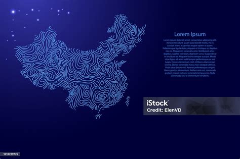 Carte De La Chine Des Isolines Bleues Ou De La Grille Géographique De