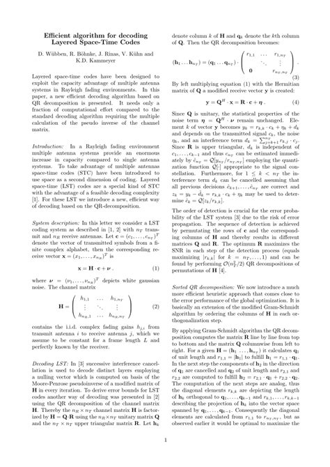 Pdf Efficient Algorithm For Decoding Layered Space Time Codes