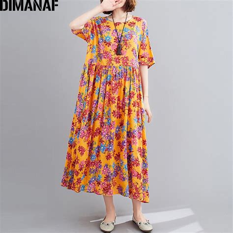 Dimanaf Summer Plus Size Women Dress Print Floral Grandado