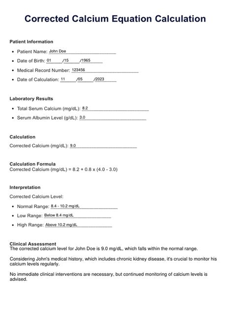 Corrected Calcium Equation Example Free PDF Download
