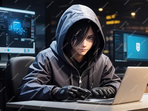 Scammer With Mask And Hood Hacking Security Server Installing Virus To