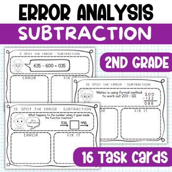 Subtraction Error Analysis Problem Solving Task Cards For Nd Grade Math