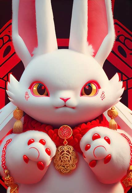 Premium Ai Image White Rabbit Sitting On Top Of A Red Plate Generative Ai