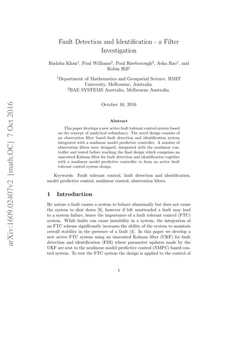 pdf fault detection and identification a filter investigation