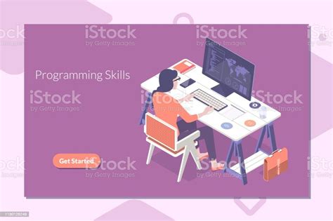 현대 평면 디자인 프로그래밍 및 배너와 웹사이트에 대 한 기술을 코딩의 아이소메트릭 개념 벡터 일러스트 레이 션 개발에 대한 스톡 벡터 아트 및 기타 이미지 Istock