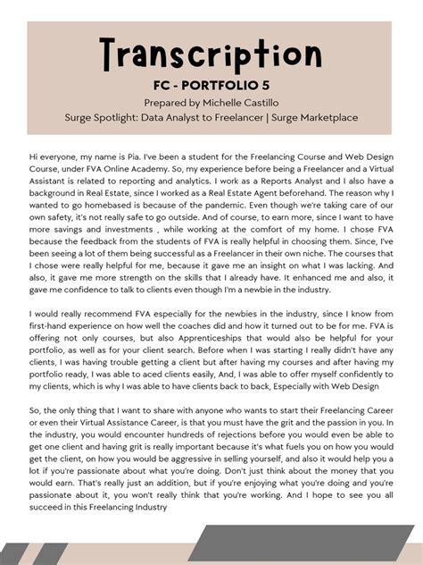 Transcription Sample Work Pdf Career And Growth