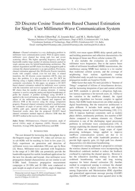 PDF D Discrete Cosine Transform Based Channel Estimation For Domain Sparsity Is Exploited