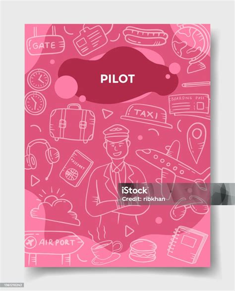 배너 전단지 책 및 잡지 표지 템플릿을 위한 낙서 스타일로 파일럿 직업 경력 가리기에 대한 스톡 벡터 아트 및 기타 이미지 가리기 개체 그룹 공항 Istock