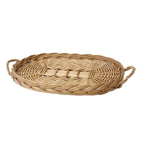 Oval Rattan Serving Tray With Handles For Breakfast Wicker Serving