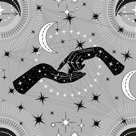 Seamless Pattern With Hands Of Fortune Teller Crescent And Mystical Symbols Tattoo Poster Or