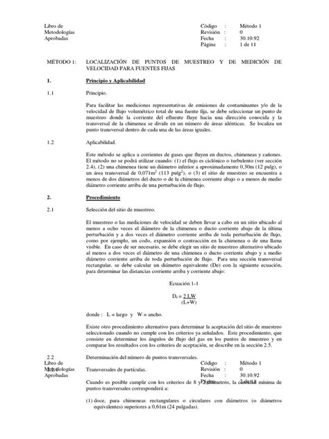 Método 1 Usepa Pdf Pdf Chimenea Calibración