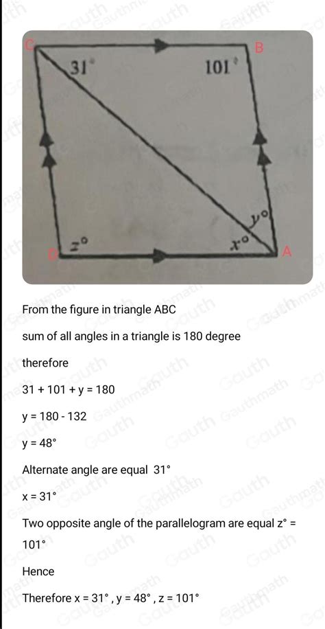 Solved 9 Find The Values Of The Variables In The Parallelogram The Diagram Is Not To Scale A