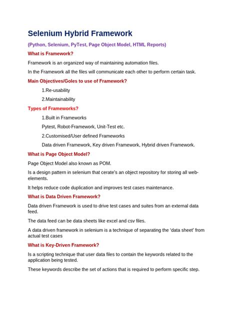 Seleniumhybridframeworknotes Pdf Selenium Software Microsoft