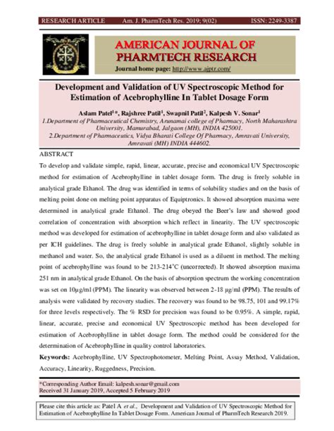 Pdf Development And Validation Of Uv Spectroscopic Method For