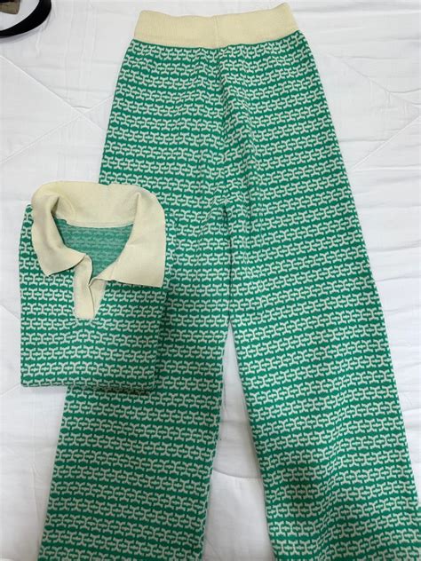 Green Patterned Knitted Coordinates Womens Fashion Dresses And Sets