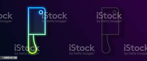 검은 배경에 고립 된 빛나는 네온 라인 고기 헬기 아이콘 고기 부엌 칼 정육점 칼 벡터 가정 생활에 대한 스톡 벡터 아트 및