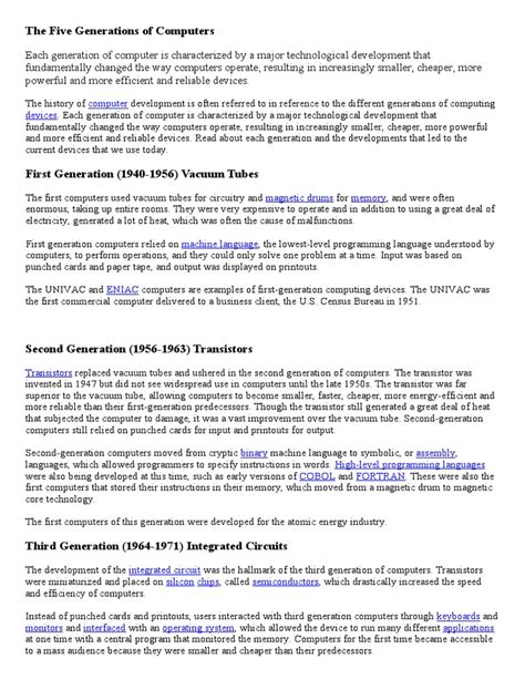 the five generations of computers pdf microprocessor integrated
