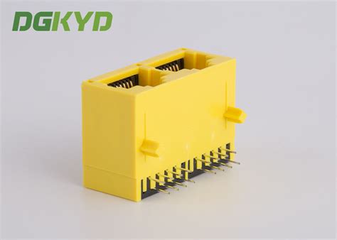 Cat 5 Rj45 Dual Port Jack 8 Pin Modular Connector Yellow Plastic Housing