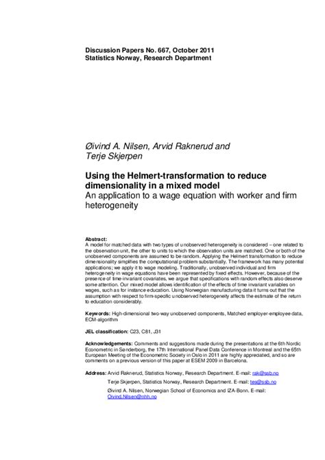 Pdf Using The Helmert Transformation To Reduce Dimensionality In A Mixed Model An Application