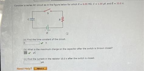 solved consider a series rc circuit as in the figure below