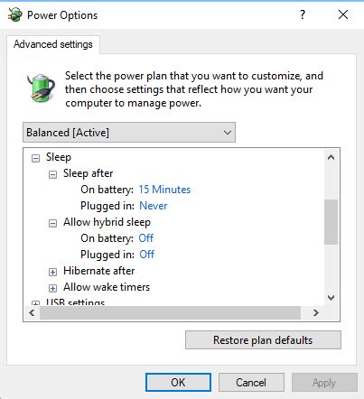 Windows Sleep Power Settings Super User