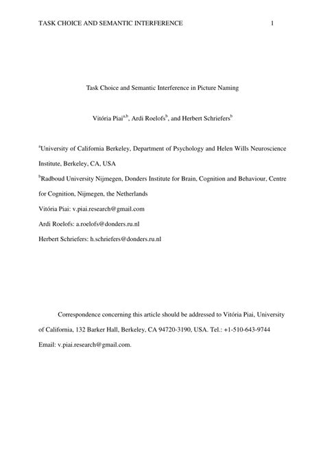 Pdf Task Choice And Semantic Interference In Picture Naming
