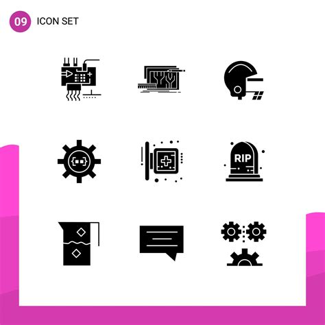 Set Of 9 Modern Ui Icons Symbols Signs For Process Develop Design Cog Helmet Editable Vector