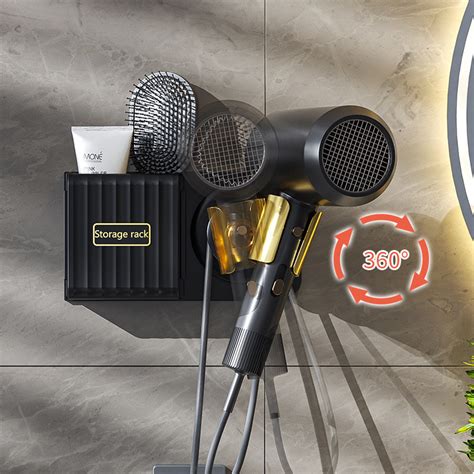 Badu Bg Стенен държач за сешоар Органайзер Поставка Поставка за преса за коса Рафт за баня