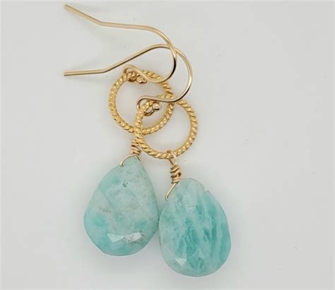 Amazonite Tear Drop Gold Filled Earrings - Eventeny