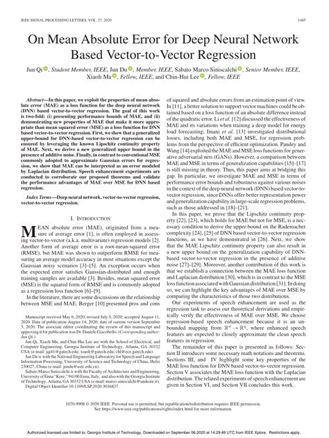 Pdf On Mean Absolute Error For Deep Neural Network Based Vector To