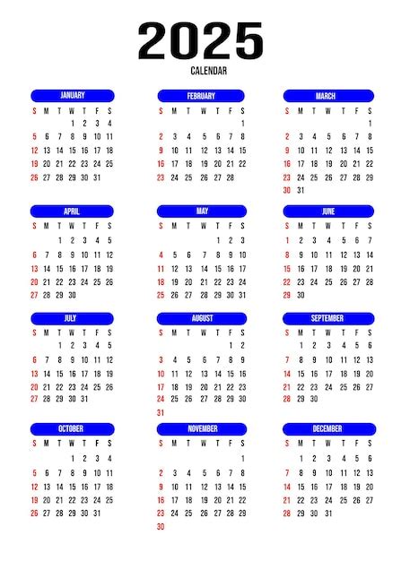 2025년 새해 달력 프리미엄 벡터