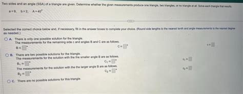 [solved] help two sides and an angle ssa of a triangle ar